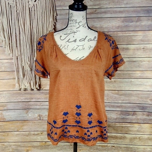 Lucky Brand | Tops | Lucky Brand Burnt Orange Embroidered Cotton Top ...